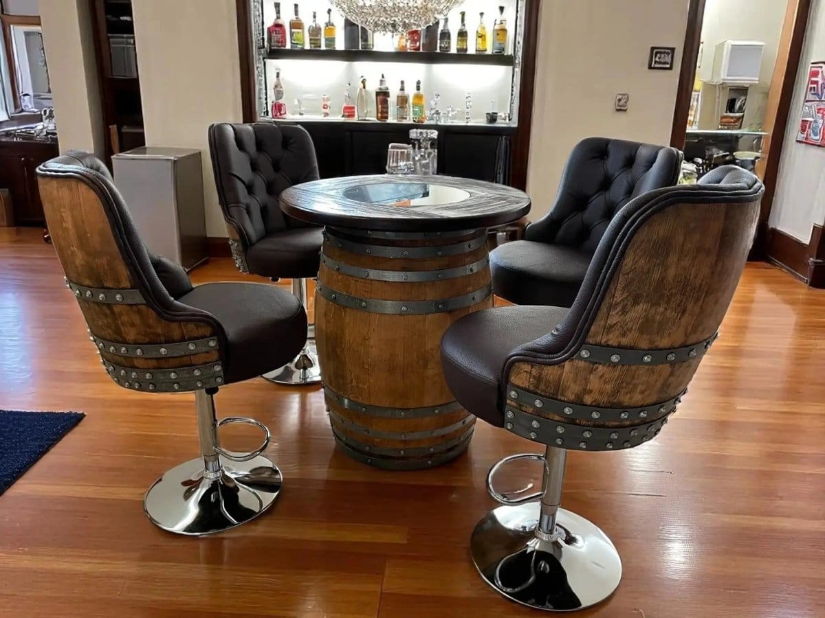 Luxury Wine Barrel Bar Set w/ Pub Table & Wine Barrel Bar Stools ...